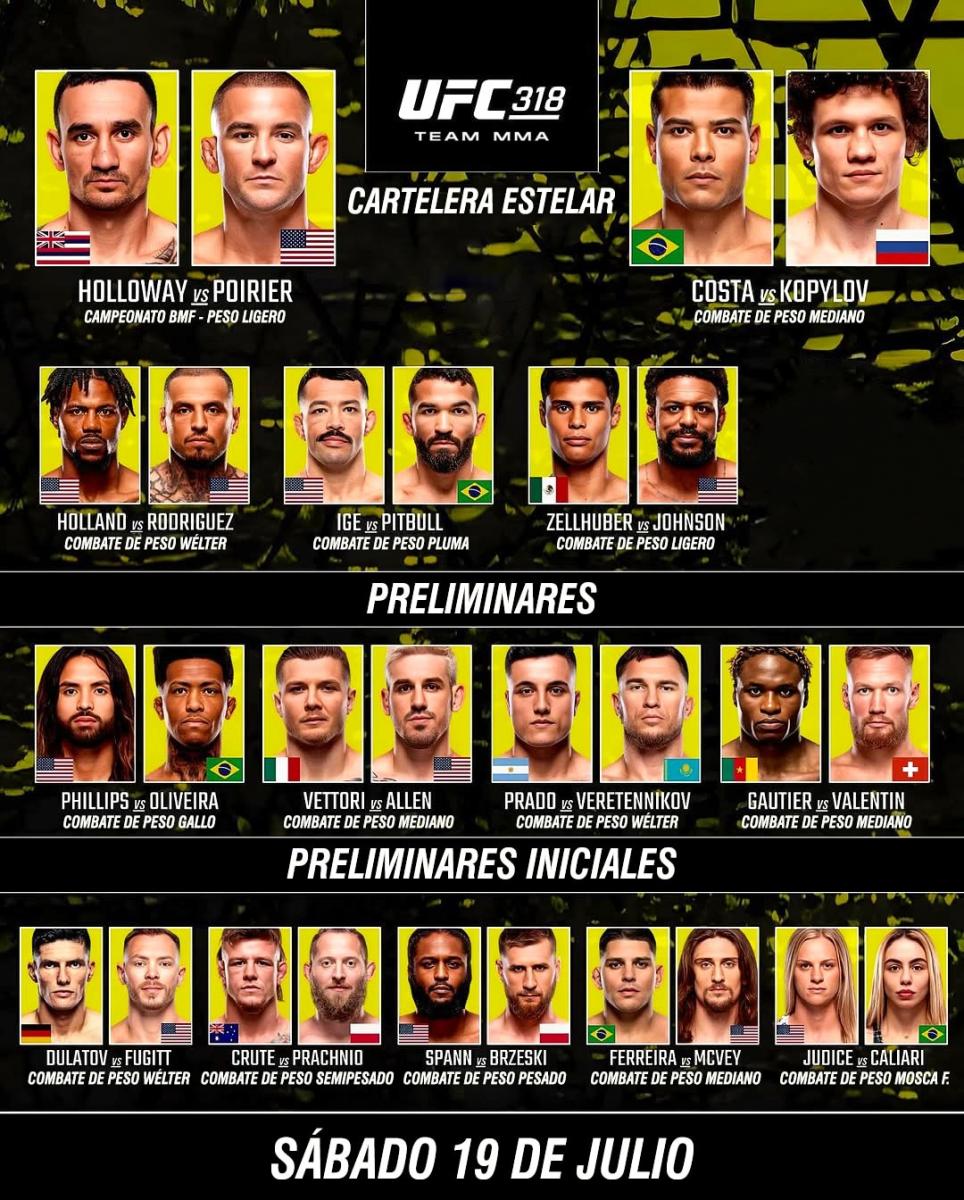 Cartelera, horario y dónde ver UFC 318 en España - VAVEL España