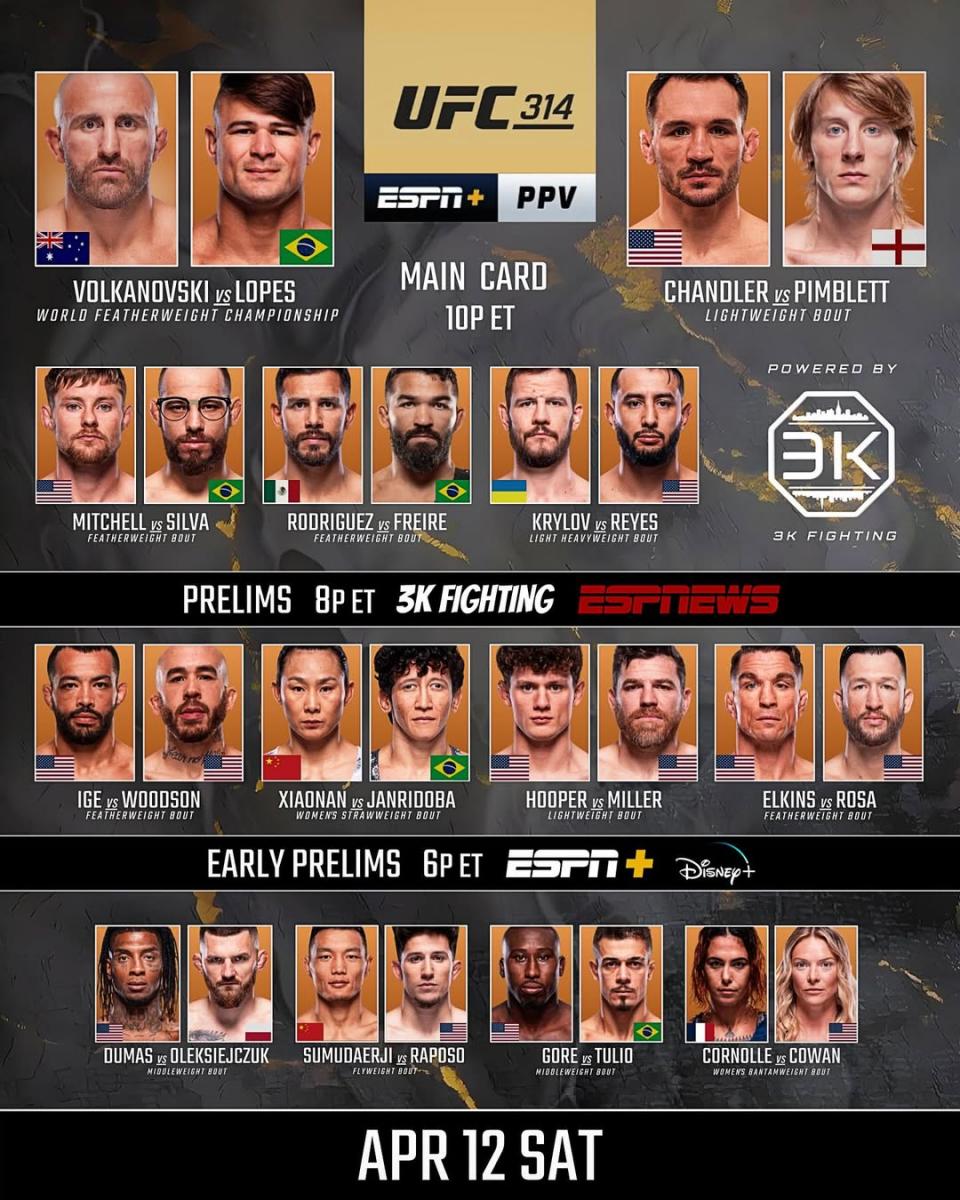 Cartelera, horario y dónde ver UFC 314 en España - VAVEL España