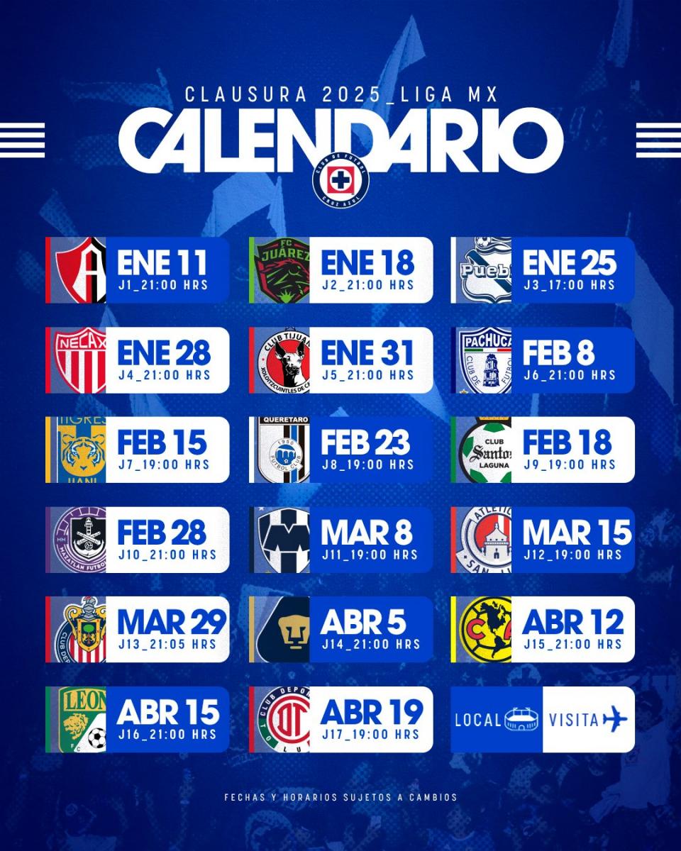 Cruz Azul ya conoce su calendario de cara al Clausura 2025 - VAVEL México